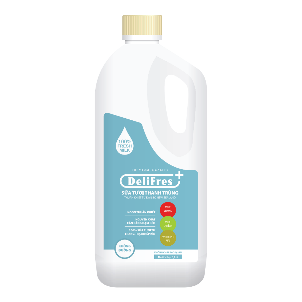 Sữa Tươi Thanh Trùng DeliFres+ Không Đường 1,8L - DeliFres+